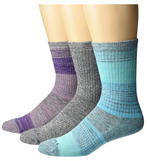 Merrell Wool Blend Cushioned Hiker Crew Socks 3-Pair (Grape/Grey/Blue ...