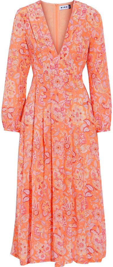 Rixo Pleated floral-print silk crepe de chine midi dress - ShopStyle
