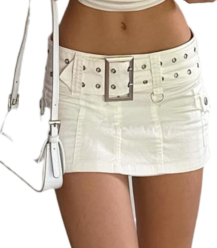 FeMereina Women Low Waist Mini Skirts Y2K Pleated A Line Short Denim ...