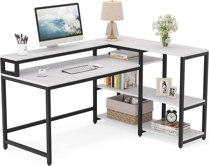 YUZHOU 55 Inch Reversible L Shaped Desk with Storage Shelf, Corner Desk ...