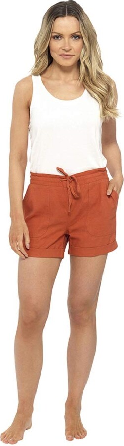 Indigo Roc Ladies Ribbed Back Linen Blend Shorts (Burnt Orange - ShopStyle