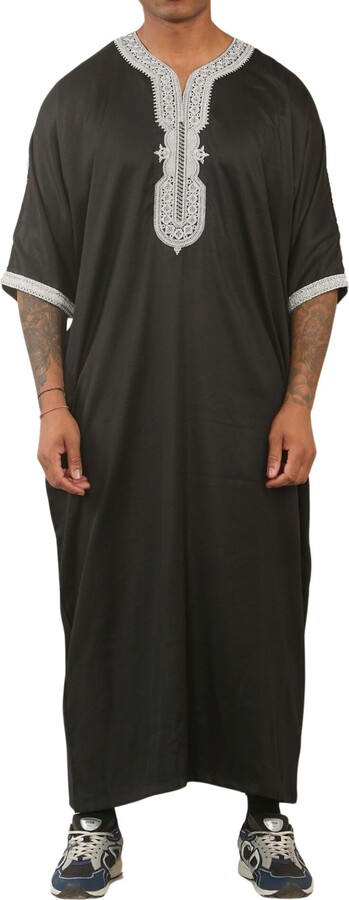 Infinity Leather Men's Black Moroccan Thobe Jubba Robe Eid Djellaba ...