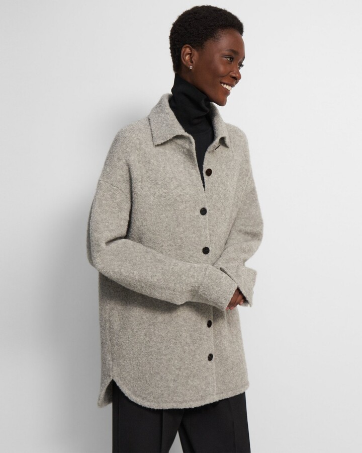 Theory Oversized Shirt Jacket in Knit Bouclé - ShopStyle Tops
