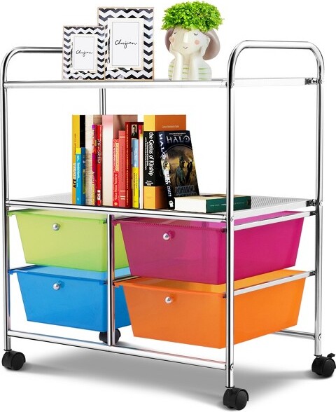 Tangkula 4-Drawer Rolling Storage Cart Metal Rack Organizer Shelf with ...