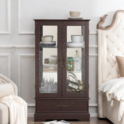 Disney Curio Display Cabinet With 2 Glass Doors, 1 Drawer, Adjustable ...