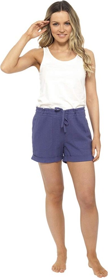 Indigo Roc Ladies Ribbed Back Linen Blend Shorts (Denim Blue - ShopStyle