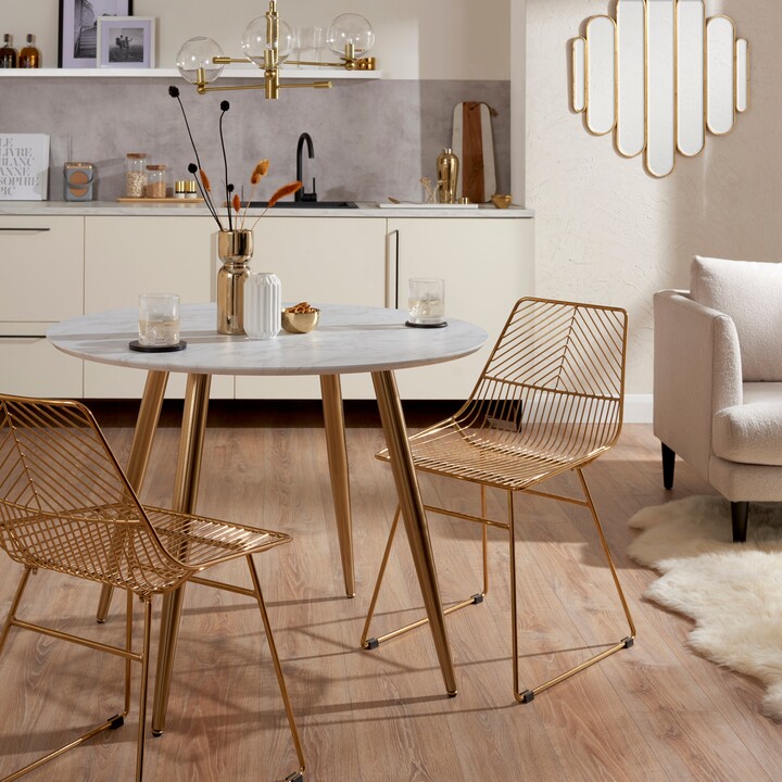 Dunelm Kendall 4 Seater Round Dining Table, White Faux Marble White ...