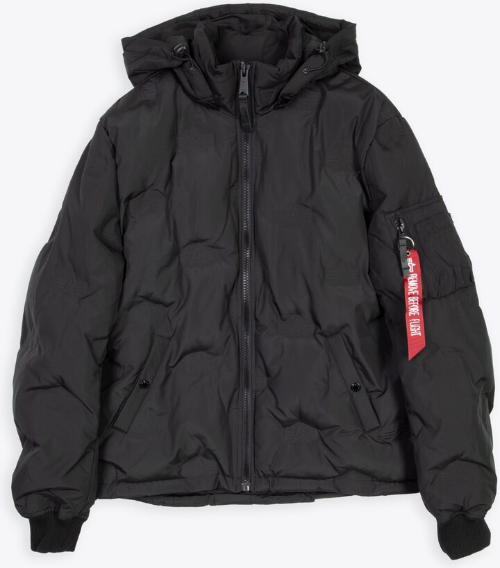 Alpha Industries Hooded Logo Puffer Black nylon hooded puffer jacket ...