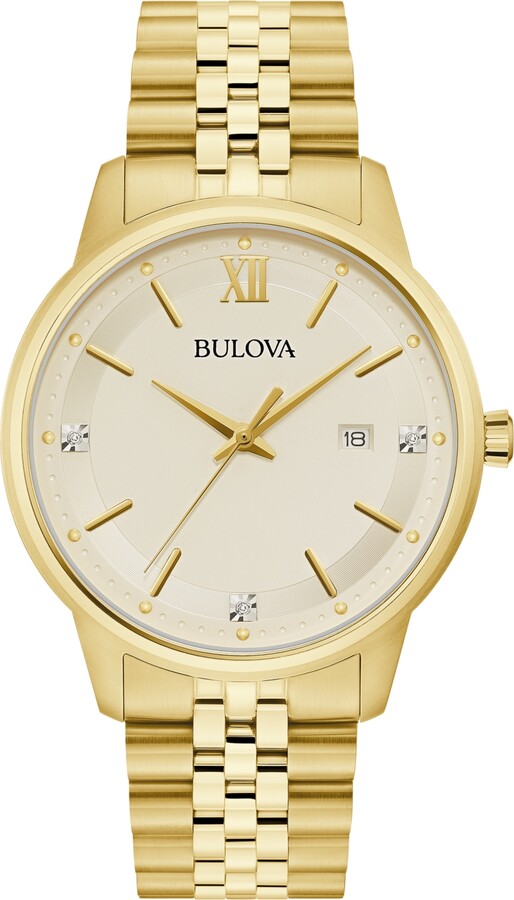 Bulova Men's Classic Diamond Accent Gold-Tone Stainless Steel Bracelet ...