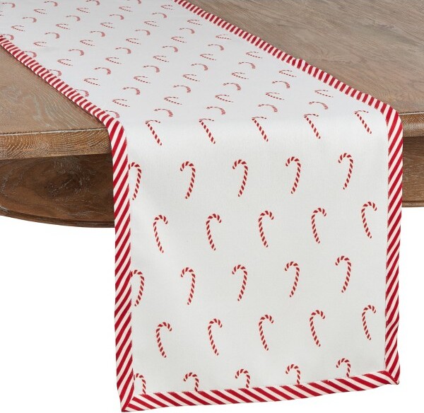 Saro Lifestyle Christmas Table Runner With Candy Cane Border, Red ...