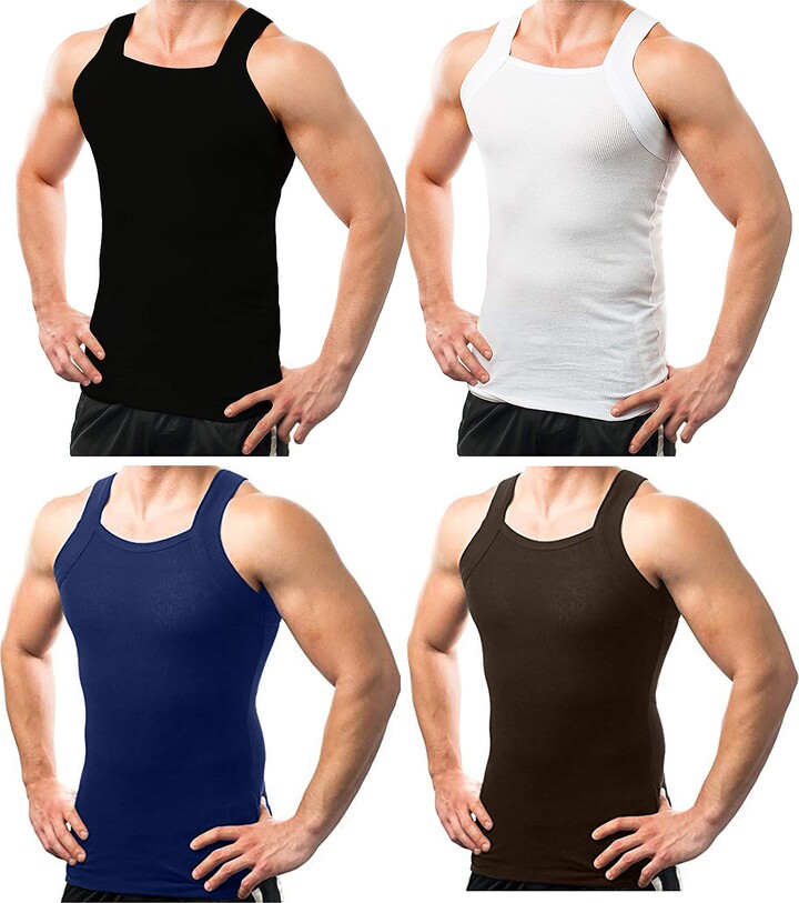 Different Touch Men's Ribbed Tank Tops Square Cut Muscle Ribbed ...