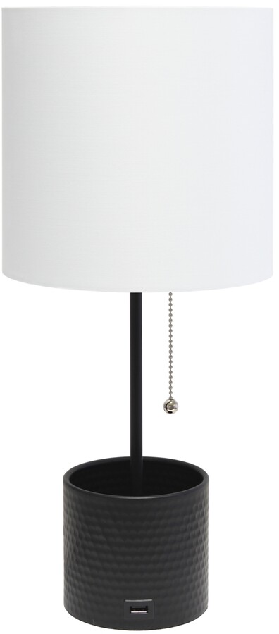 Simple Designs Hammered Metal Organizer Table Lamp with Usb Charging ...