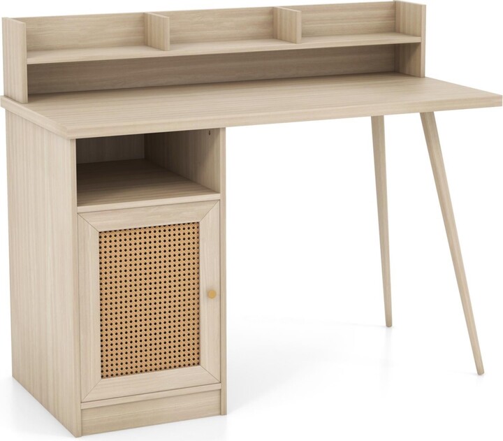Slickblue 48 Inch Computer Desk with Hutch and Pe Rattan Cabinet ...
