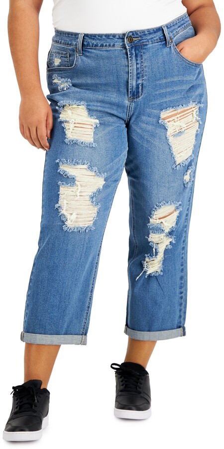 Gogo Jeans Trendy Plus Size High-Rise Destructed Ex-Boyfriend Jeans ...
