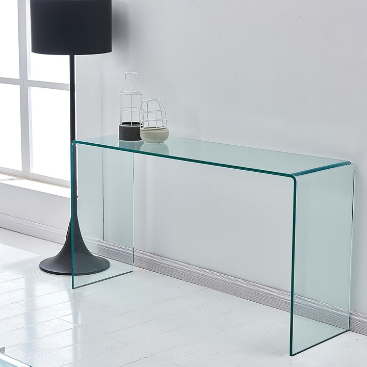 GREATPLANINC 12mm Tempered Glass Console Table, Transparent Tempered ...