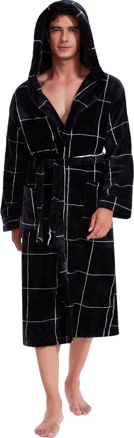 Vislivin Mens Warm Dressing Gown Fleece Hooded Bathrobe with Pockets ...