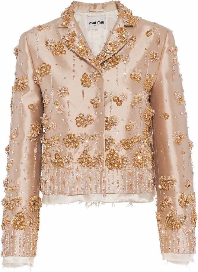 Miu Miu Sequin-Embellished Cropped Jacket - ShopStyle