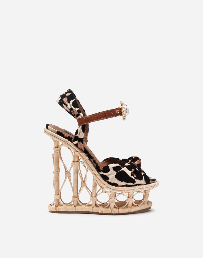 Dolce & Gabbana Wedges in wicker and raffia with flocked leopard print ...