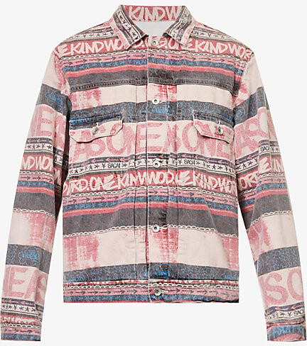 Sacai Mens Light Pink Graphic-pattern Spread-collar Denim Jacket ...