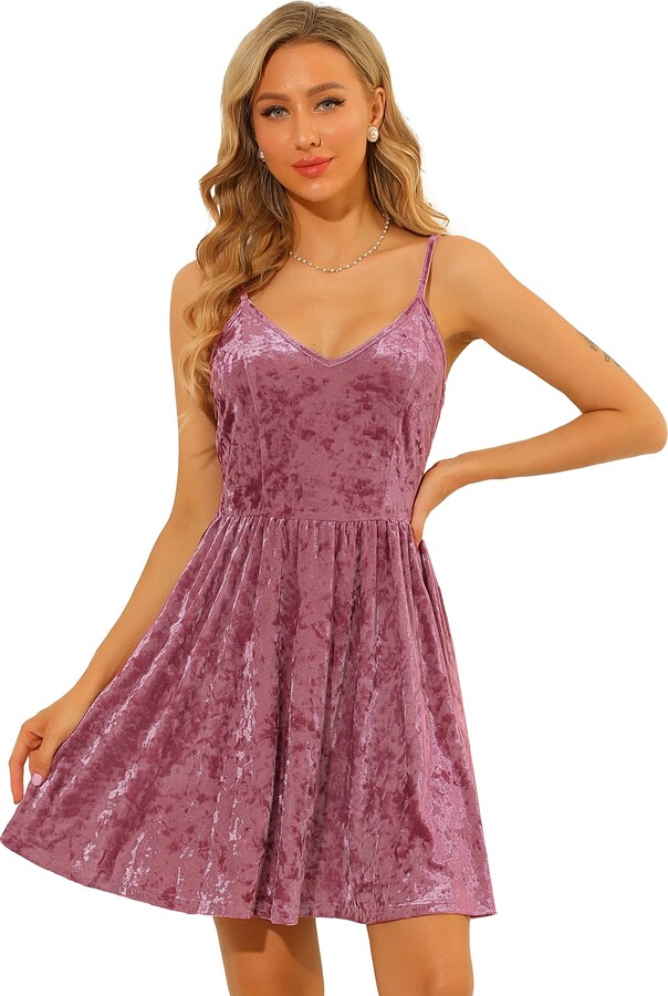 Allegra K Women's V Neck Spaghetti Strap Dresses Party A-Line Cami ...