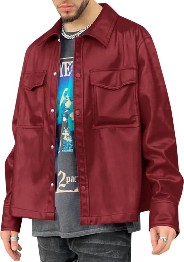 Runcati Men's PU Leather Jacket Spread Collar Motorcycle Faux Leather ...