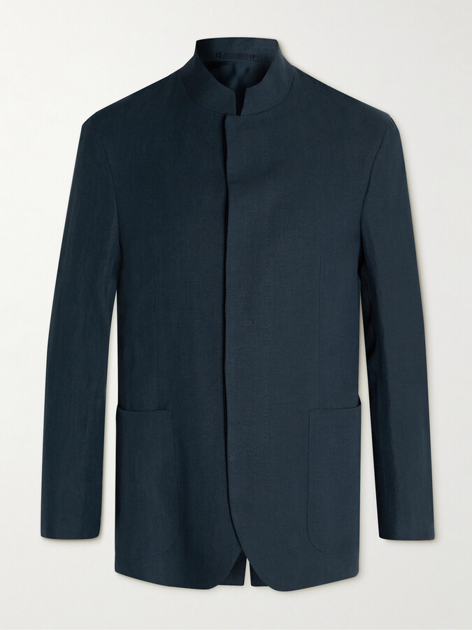 Kingsman Buggy Slim-Fit Unstructured Nehru-Collar Linen Jacket ...