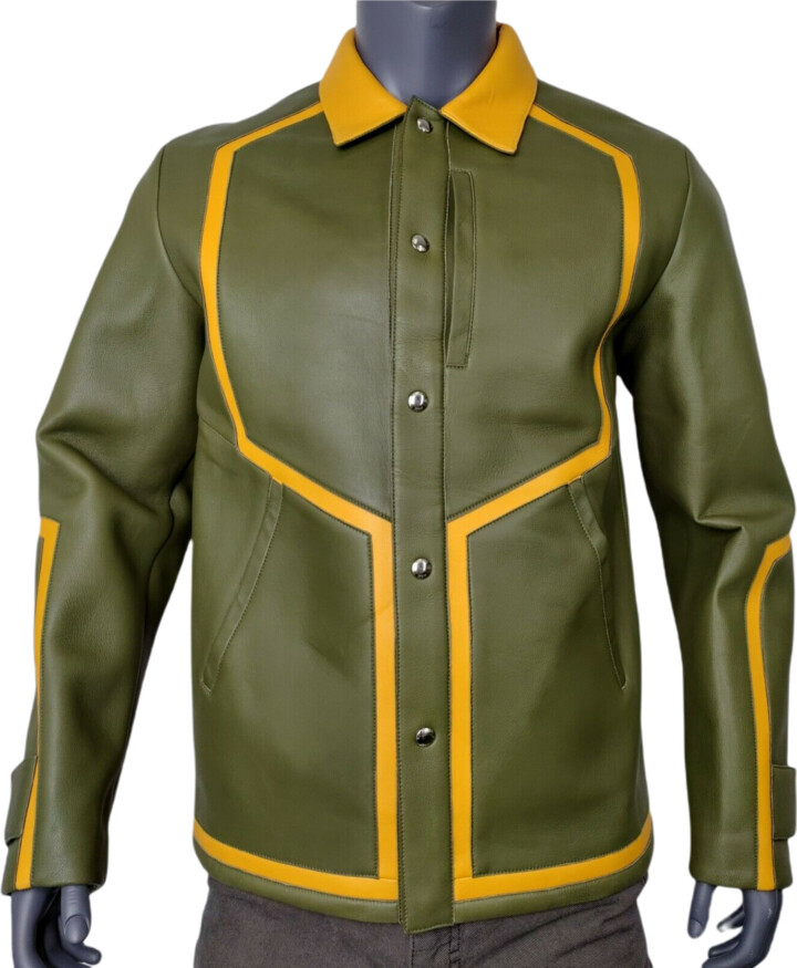 MCM Men's Winter Moss Green Leather Stripes Bomber Jacket - ShopStyle