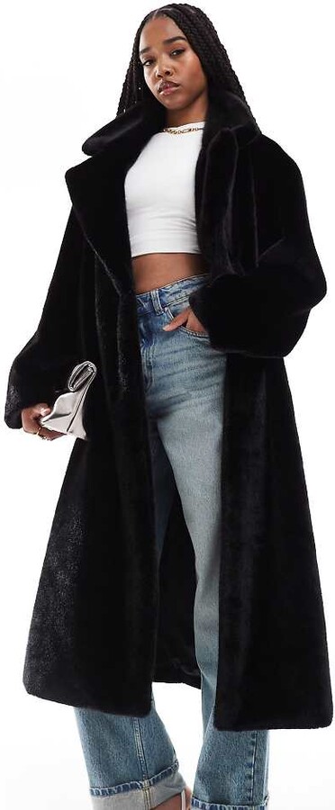 ASOS Tall ASOS DESIGN Tall longline chuck on faux fur coat in black - ShopStyle