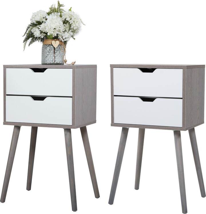 Simplie Fun Set Of 2 Bedside Table With Two Drawer Storage Design For ...