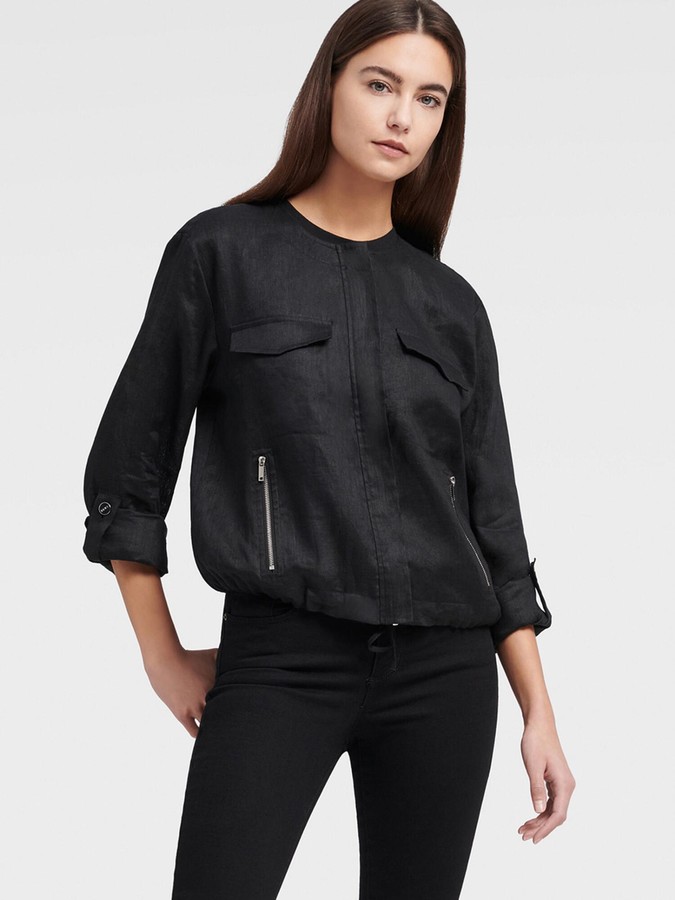 DKNY Women's Roll Tab Zip Front Jacket - Black - Size XS - ShopStyle
