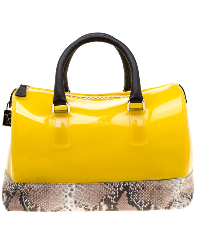 Furla Yellow/Beige Rubber and Python Embossed Candy Satchel - ShopStyle