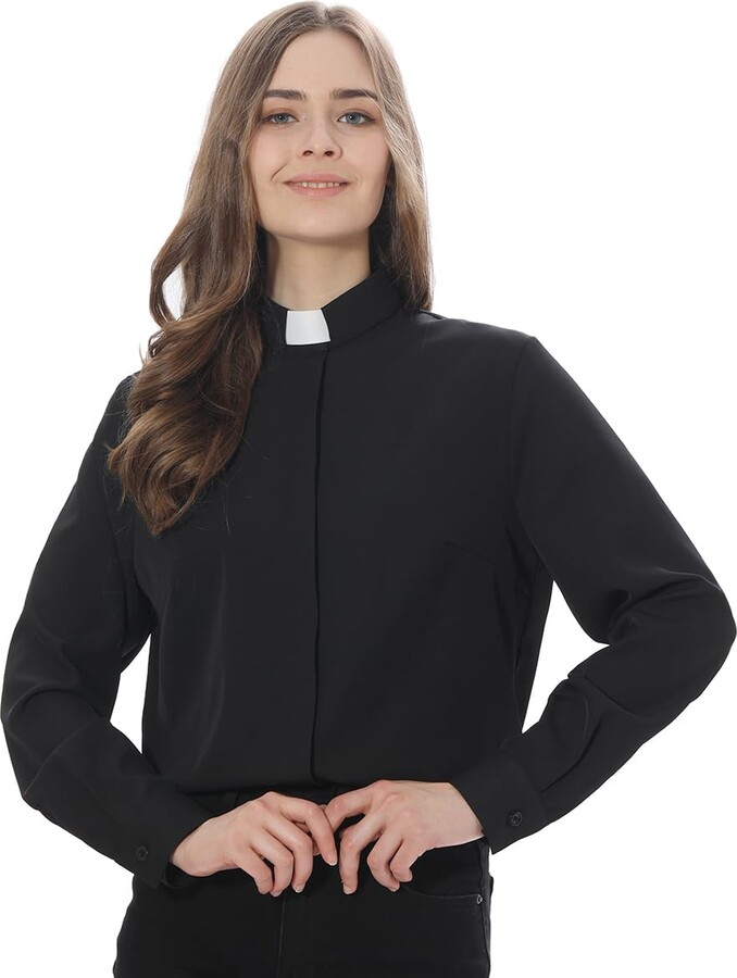 FAD-4U Priest Clergy Shirt for Women Pastor Tab Collar Lady Button ...