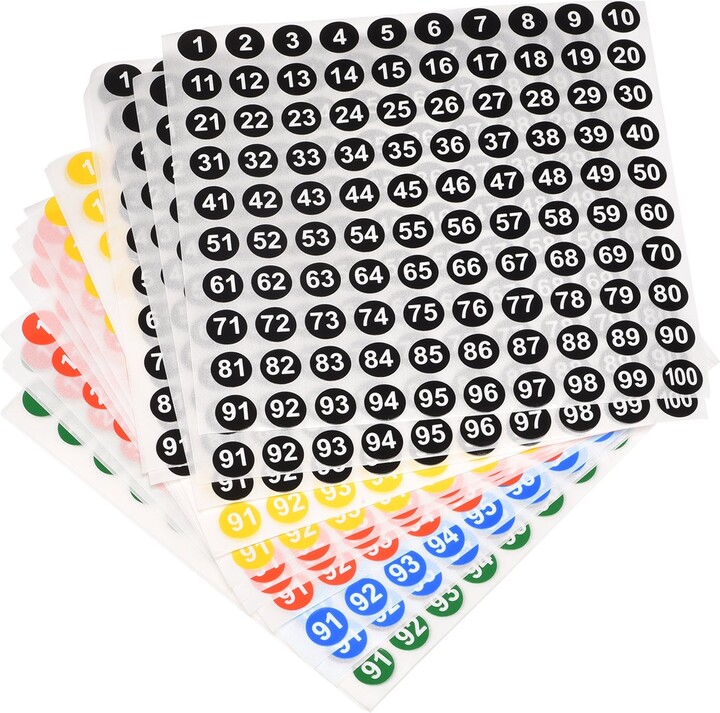 Unique Bargains Number Stickers, 1-100 Round Number Labels Sticker 5 Colors, 50 Sheets - 5 ...