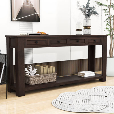Lark Manor Brynnlie Rectangular Console Table with 4 Drawers and Bottom ...