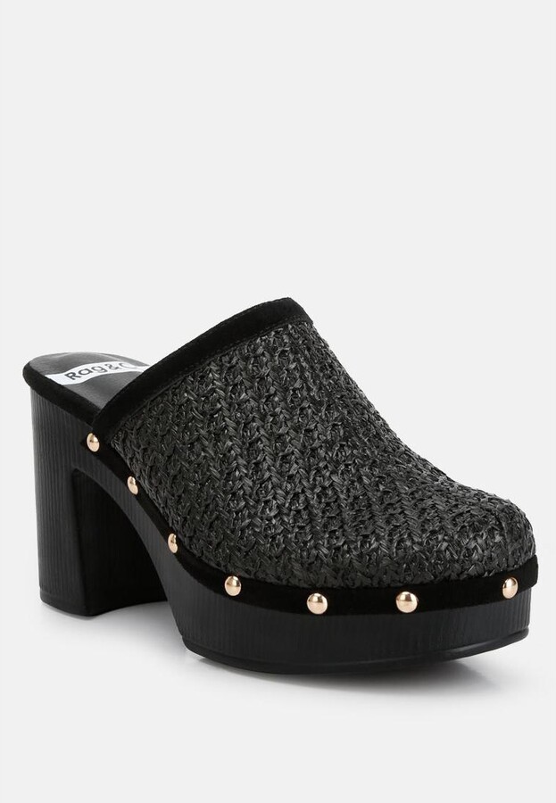 Rag & Co Jeydena Raffia Platform Clogs In Black - ShopStyle