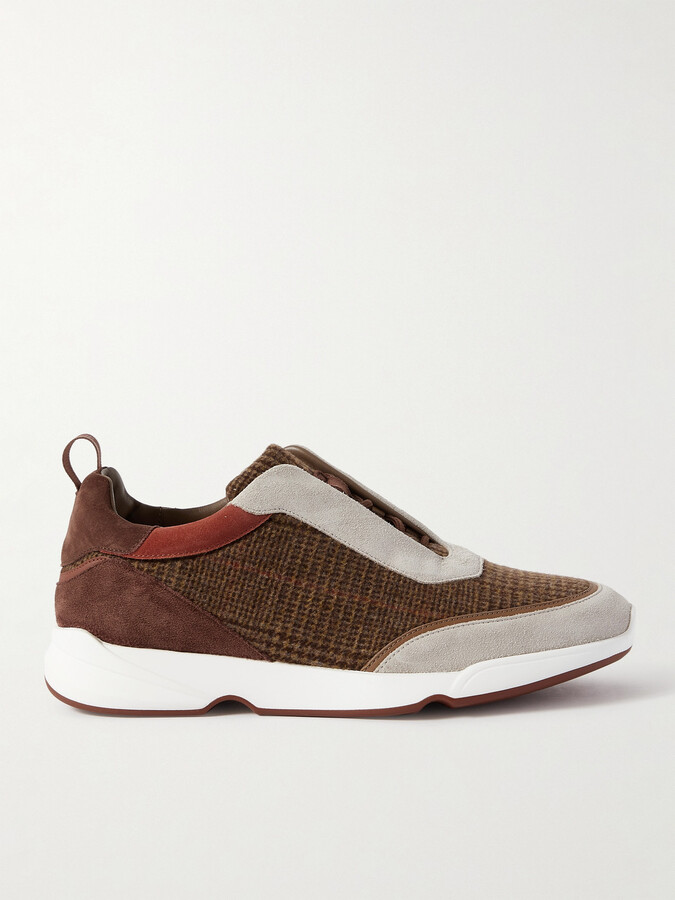 Loro Piana Modular Walk Fancy Leather-Trimmed Suede and Tweed Sneakers ...