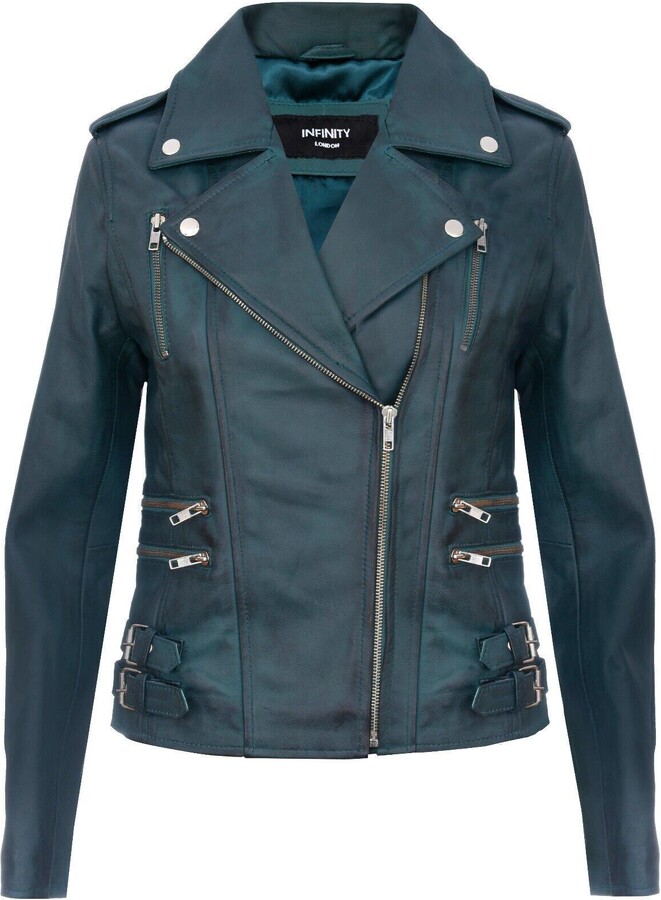 Infinity Leather Leather Brando Biker Jacket-Loddon - Green - ShopStyle