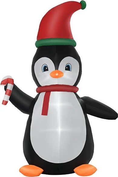 HOMCOM 8ft Christmas Inflatable Penguin with Candy Cane, Outdoor Blow ...