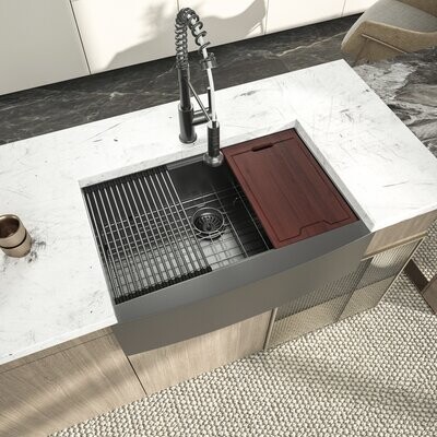 Logmey 36"L x 22"W Farmhouse Workstation Kitchen Sink Gunmetal Black 16 ...