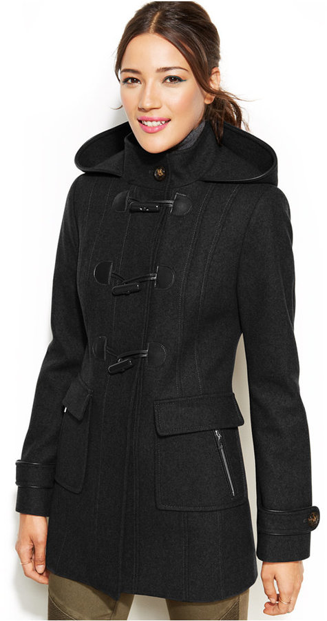 Laundry by Design Faux-Leather-Trim Hooded Toggle-Front Coat - ShopStyle