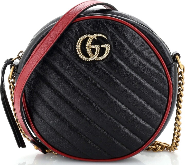 Gucci GG Marmont Round Shoulder Bag Diagonal Quilted Leather Mini ...
