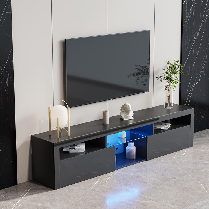 NINEDIN Fireplace TV Stand with 2 Storage Cabinet & Open TV Console ...