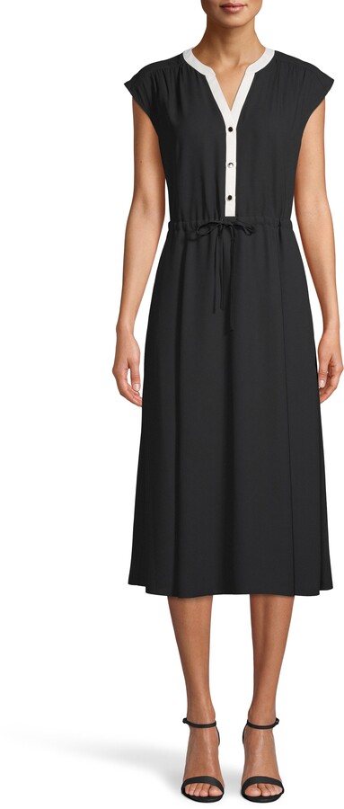 Anne Klein Contrast Trim Drawstring Midi Dress - ShopStyle