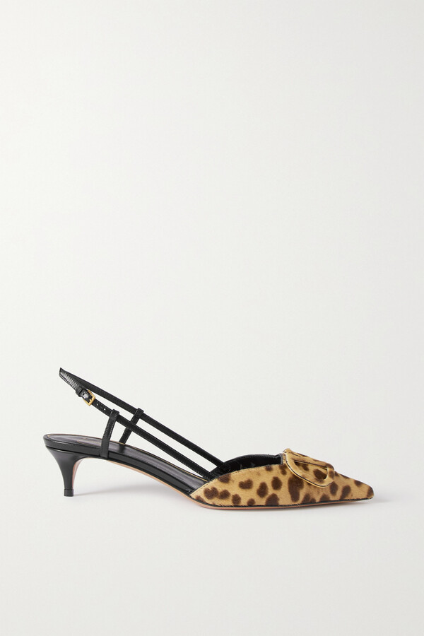 Valentino Garavani V-logo 40 Leather-trimmed Leopard-print Calf Hair ...