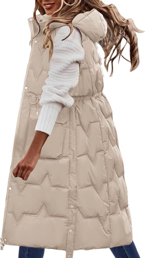 MODSGUE Sleeveless Vest Women's Long Winter Warm Winter Jacket with Zip ...
