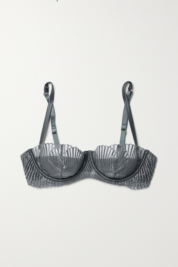 Coco de Mer Athena Satin-trimmed Embroidered Tulle Underwired Bra ...