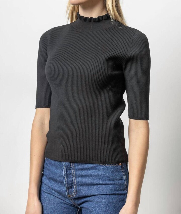 Lilla P Ruffle Mock Neck Sweater In Black - ShopStyle
