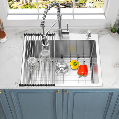 Wilmall 25'' L Drop-In Single Bowl Stainless Steel Kitchen Sink ...