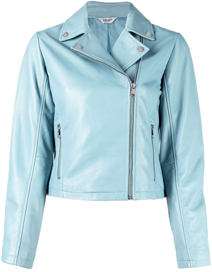 Liu Jo Light Blue Leather Jacket - ShopStyle
