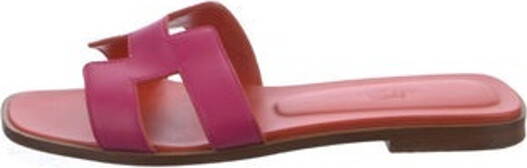 Hermes Leather Colorblock Pattern Slides - ShopStyle